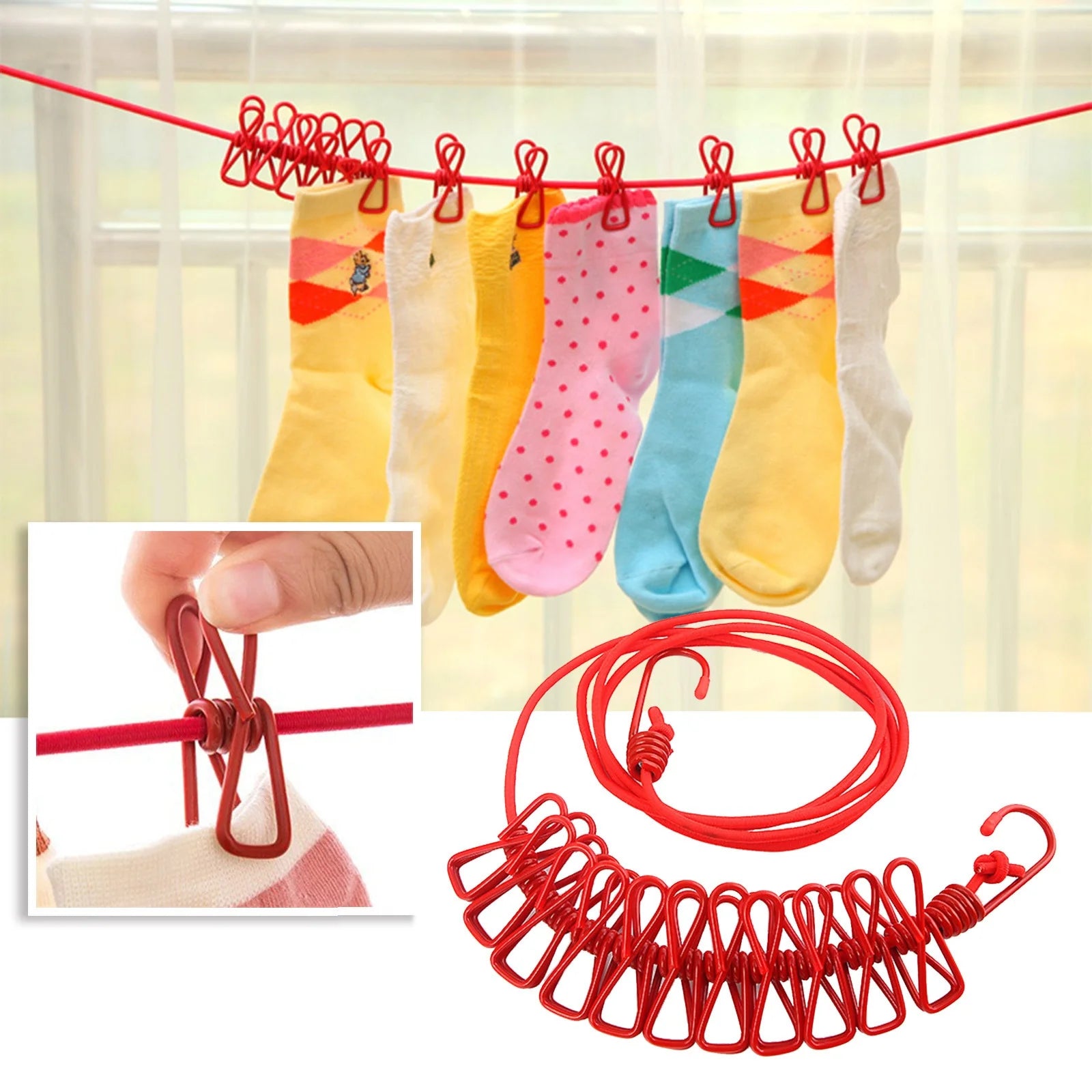 Portable Elastic Clothesline Rope with Clips – SabSaman.com
